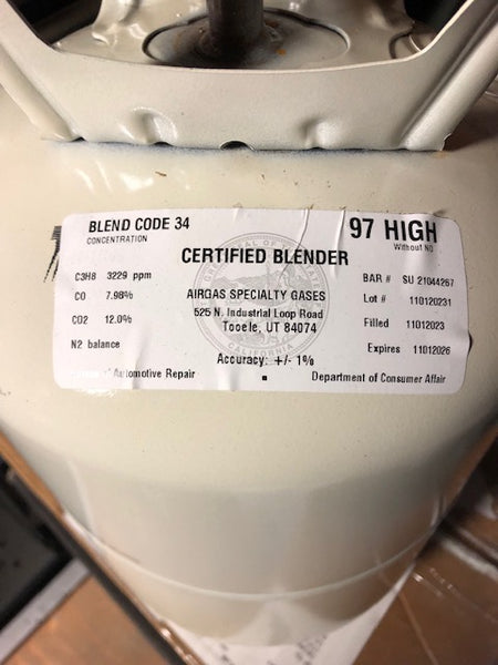 B.A.R. 97 HIGH CALIBRATION GAS WITHOUT NOX BLEND CODE 34 ALWAYS FRESH ...