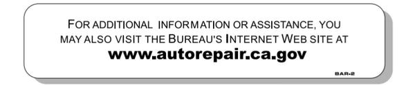 BUREAU OF AUTOMOTIVE SUPPLEMENTAL SIGN, REQUIRED, 877-438-7761 ...