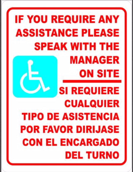 Bilingual Sign, Handicapped Assistance Available | Smogchecksupplies.com